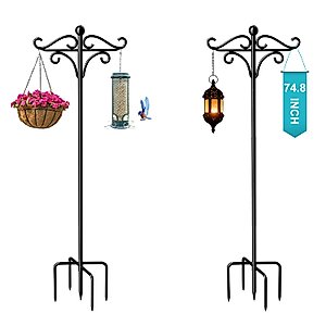 Keten Shepherds Hooks for Outdoor, 75” Double Bird Feeder Poles with 5 Prongs, Adjustable Outdoor Plant Hanger Hooks for Bird Feeder, Plant Baskets, Lanterns, Wedding Decor(2 Pack)
