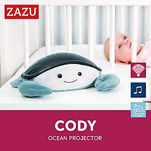 Zazu Cody The Crab Nightlight - LED Projector | Ocean Theme with Moving Fishes | Waves & Soothing Melodies | Battery-Operated Portable Baby Soother | 3 Steps Sleep Program | 5 Sounds | Cry Sensor