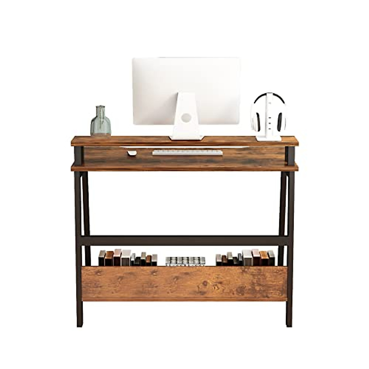 ALISENED Computer Home Office Desk, 31.5" Desk for Small Spaces with Storage Shelf,Small Computer Desk with Monitor and Bookshelf, Modern Simple Style Laptop Desk
