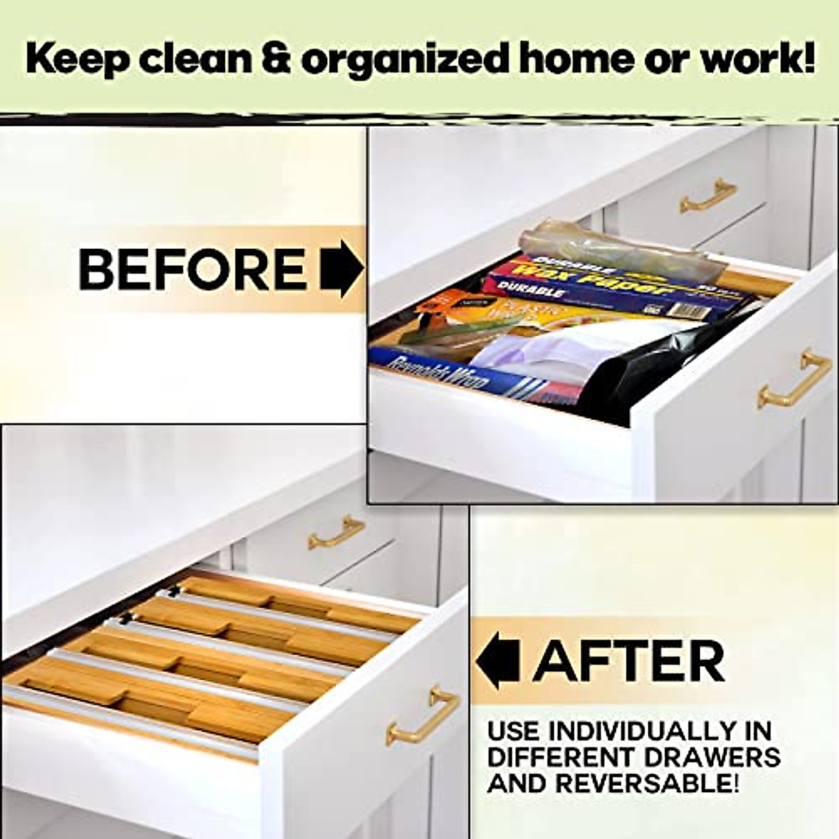 Mainstream Source® Bamboo Wrap Dispensers – Foil and Plastic Wrap Organizer Set for 12 Inch with Extended Cutters and Labels, Works as Foil, Plastic Wrap, Parchment, or Wax Paper Holder (1pc)