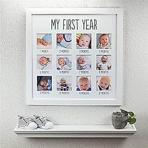 Pearhead My First Year Photo Moments Baby Keepsake Picture Frame, Baby's First Year Photo Frame, Gender-Neutral Baby Milestone Nursery Decor, White and Gray