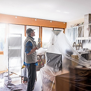 8 Pack 12 x 9 Ft Extra Large Plastic Drop Cloths for Painting, Thickened Painter's Disposable Plastic Cover for Painting Protection,Plastic Tarp Sheeting for Painting Furniture Floor Protector (8)