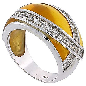 Sterling Silver Reddish Pink Resin Dome Ring with Cubic Zirconia Stones, size 10