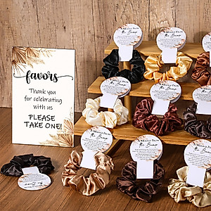 Yinkin 50 Sets Baby Shower Favors 1 Boho Theme Wooden Baby Shower Sign 50 Brown Hair Scrunchies Brown Hair Ties with a Message from The Bump Cards Baby Shower Gender Reveal Gift Celebrating Supplies