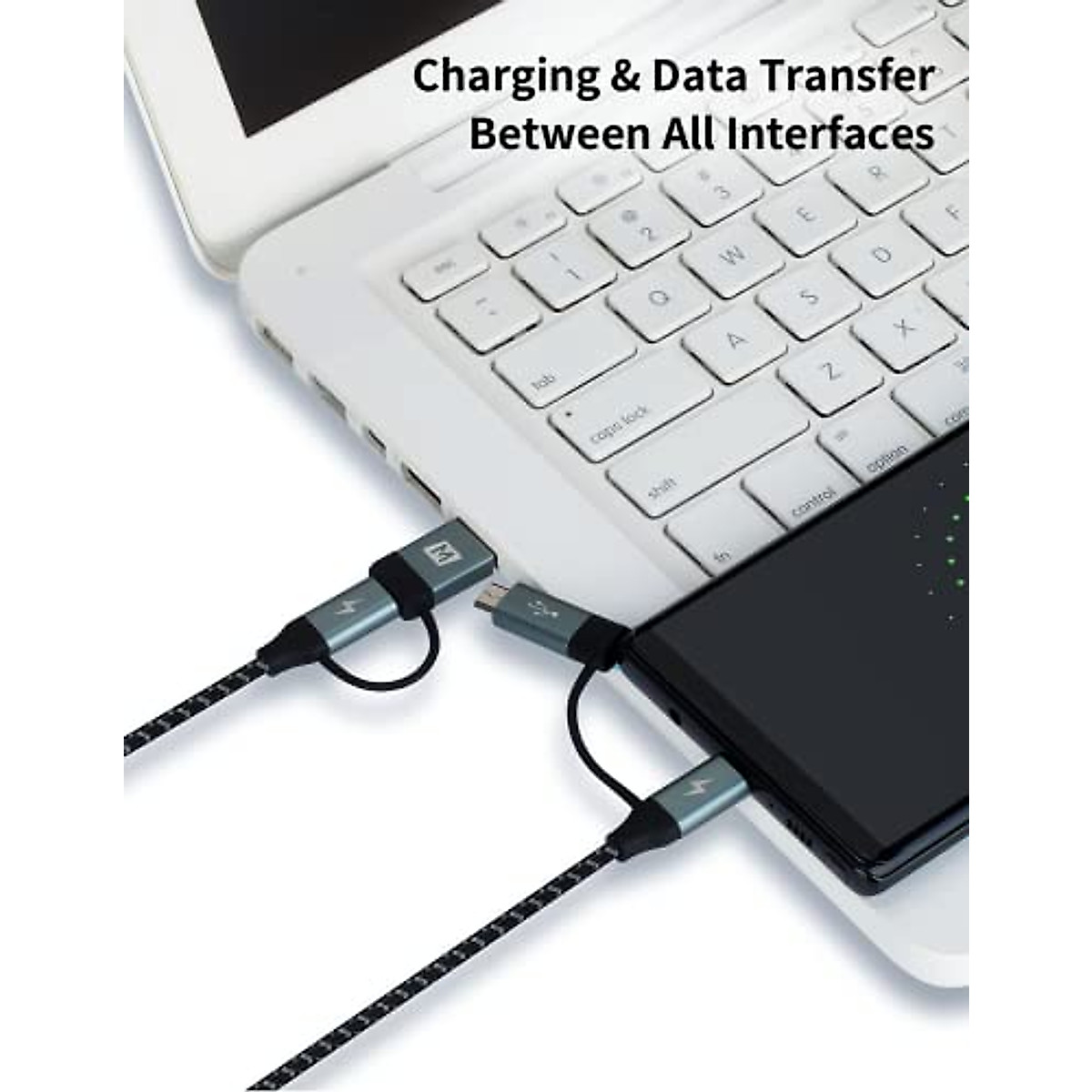 MOMAX Multi USB C Fast Charging Cable, 4 in 1 USB C/USB A to USB C/Micro USB PD 60W Nylon Braided Multiple USB Cable Charge Adapter Connector for All Android, Data Transfer, QC Fast Charging (Grey)
