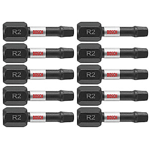 BOSCH ITSQ21B 10-Pack 1 In. Square #2 Impact Tough Screwdriving Insert Bits