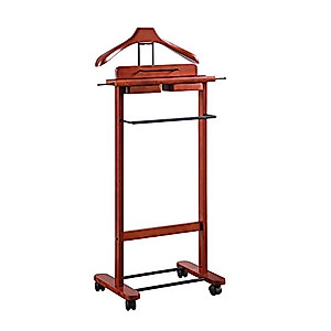 Proman Products Deluxe Suit Valet Stand VL36204 with Top Tray, Slide Out Tray, Contour Hanger, Trouser Bar, Tie & Belt Hooks and Shoe Rack, 17" W x 13" D x 41" H, Dark Cherry
