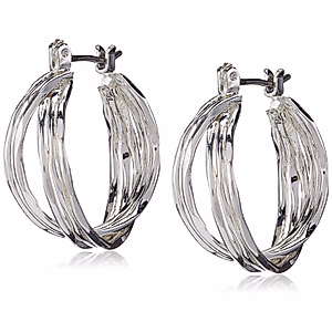NINE WEST Women's Silvertone Twisted Hoop Earrings