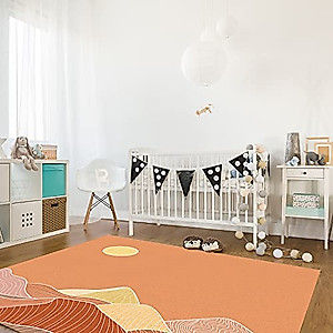 Large Area Rug 2' x 3' Throw Carpet Floor Cover Nursery Rugs for Children, Abstract Mountains Sunset Modern Kitchen Mat Runner Rugs for Living Room/Bedroom Simple Art Lines Ombre Orange