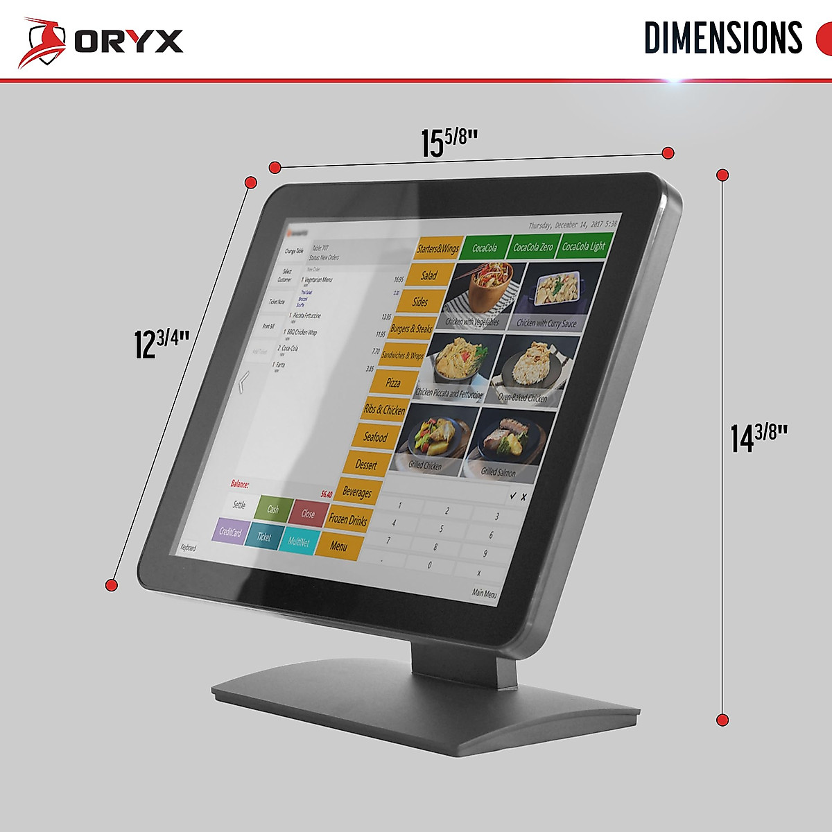 ORYX 17-inch Capacitive LED Multitouch Screen POS Monitor - Waterproof True Flat Seamless Design - USB Port, VGA & HDMI Input - Home, Office, Retail, Restaurant, Gym, Bar [No Driver Required]