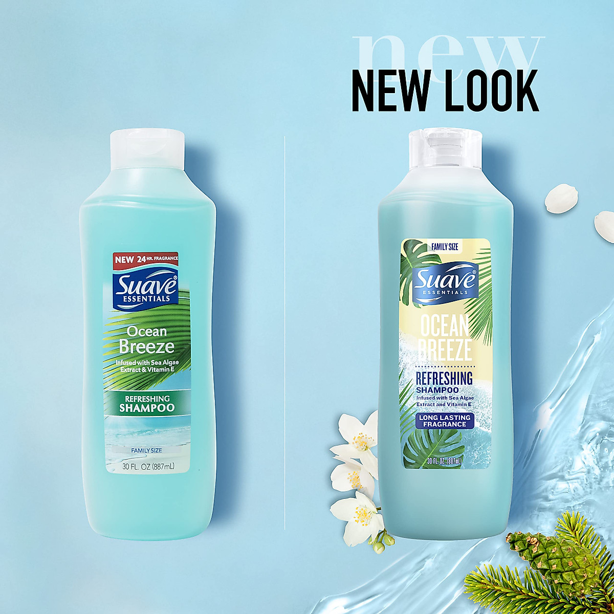 Suave Essentials Moisturizing Shampoo for Dry Hair Ocean Breeze with Sea Algae Extract and Vitamin E 30 oz, Pack of 6