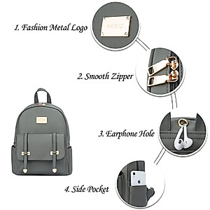 KKXIU Girls 3pcs Fashion Small Synthetic Leather Backpack Purse Cute Mini Bookbag for Women and Teens (Grey)