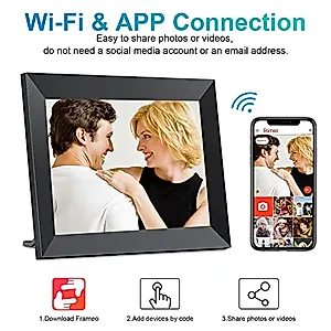 Frameo 10.1 Inch WiFi Digital Picture Frame with 1280 * 800P IPS Touch Screen HD Disply,Built-in 16GB Storage,Video Clips and Slide Show,Send Photos Instantly from Anywhere with via Free APP…