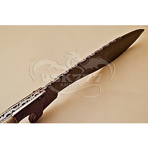NoonKnives: 18 "Hand Made Damascus Steel Collectible kopis/sword/Bowie/Knife Handle Brass spacer (bone)