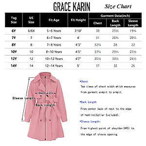 GRACE KARIN Girls Wool Blend Pea Coat Lapel Dress Coat Jackets with Pockets Belt Pink 12Y
