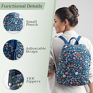 Maison d' Hermine Backpack Cotton Shoulder Backpack with Small Pouch Lightweight Bag for Travel Work Beach Perfect for Women & Men (Just Floral)
