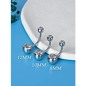 SILBERTALE Sterling Silver Belly Button Rings for Women Men CZ Navel Rings Curved Barbell Belly Rings Belly Piercing 10mm