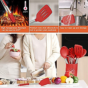 Silicone Cooking Utensil Set,Kitchen Utensils 26 Pcs Cooking Utensils Set,Non-stick Heat Resistant Silicone,Cookware with Stainless Steel Handle - Red