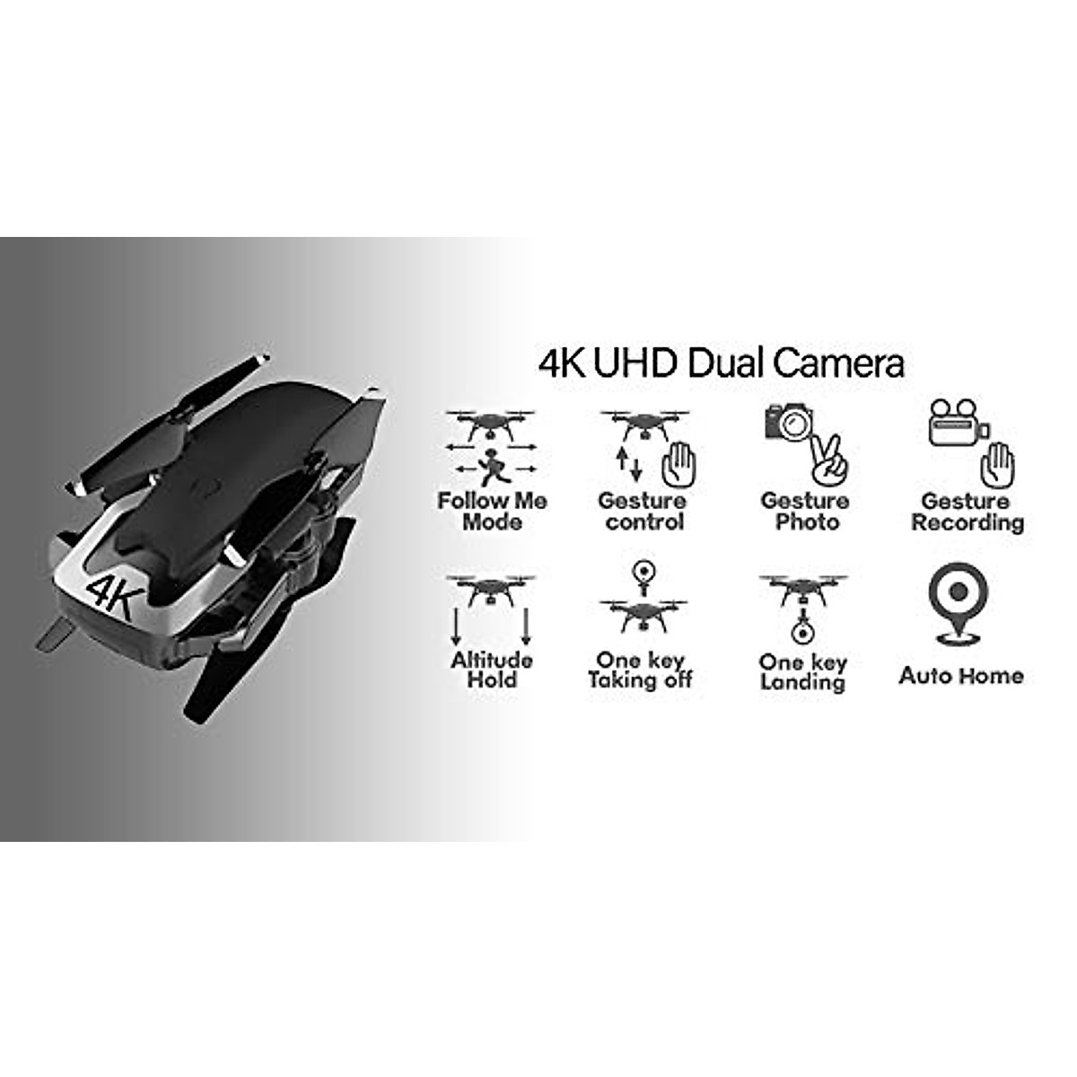 DRONE-CLONE XPERTS Drone X Pro AIR 4K Ultra HD Dual Camera FPV WiFi Quadcopter Follow Me Mode Gesture Control 2 Batteries Included (BLACK)