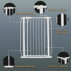 COSEND Tall Narrow Baby Gate 37.4" Pressure Mounted Dog Gates for The House Stairs Doorways Walk Through Swing Auto Close Safety Black White Metal Gate(29.13"-33.86")