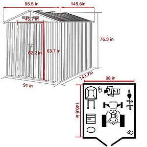 MUPATER 8 x 12 FT Outdoor Storage Shed, Galvanized Metal Garden Tool Shed, Patio Furniture Storage House with Double Slooping Roof, Lockable Door and Vents for Backyard and Patio, Grey