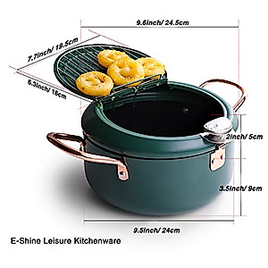 Deep Fryer Pot by E-Shine Leisure Kitchenware, Japanese Style Tempura Deep Fryer with Fahrenheit Thermometer, Small and Easy Clean, Vintage Green, DIAM. 9.5”