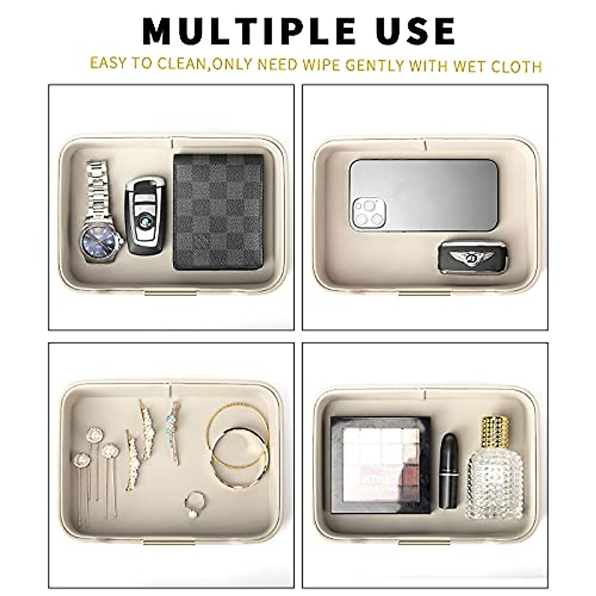 SANZIE Luxury Leather Tray Desktop Storage Catchall Organizer Decorative Tray for Entryway Table to Hold Jewelry Watch Keys Phone Wallet (Metal Glided, Grey)