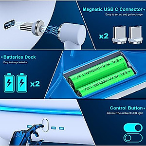 VR Charger Station Compatible with Oculus/meta Quest 2, RGB Light Fast Charging Dock Replacement for Oculus/Meta Quest 2,Headset Display Stand and Controller Mount with 2 Rechargeable Batteries