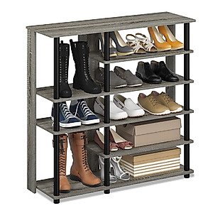 Furinno Turn-N-Tube Multi Storage Shoe Rack, 35.2"W 6-Tier, French Oak Grey/Black
