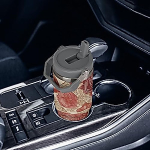 ZJCDPBR 30 Oz Tumbler with Foldable Handle And Flip Straw,Rose Vacuum Insulated Travel Coffee Tumblers,Stainless Steel Leak-Proof Water Bottle,Fits in Cup Holder,Keep Cold 24H & Hot 12H