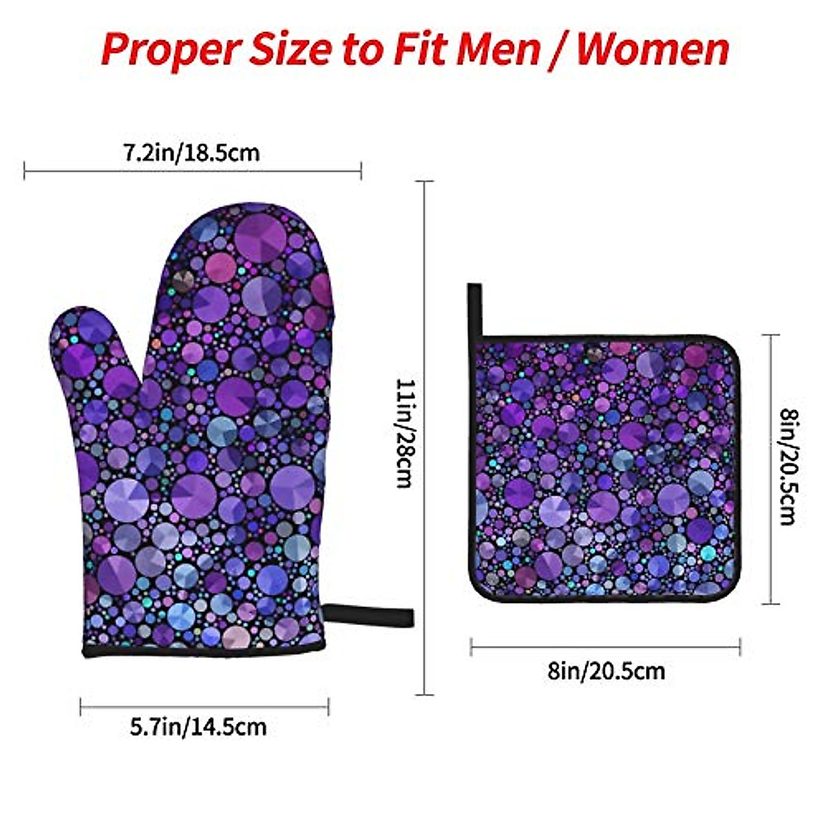 Purple Circles Oven Mitts and Pot Holders Set Heat Resistant Oven Gloves Flexible for Kitchen Cooking Baking Grilling Microwave