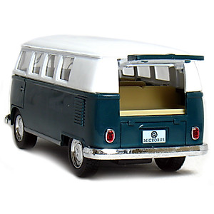 5in Die-cast 1962 VW Classic Bus 1/32 Scale (Green), Pull Back n Go Action.unisex