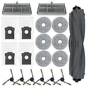 19 Pcs Replacement Accessories appropriate for Dreame X40 Ultra / X40 Pro / S30 Pro Ultra /L40 Ultra Robot Vacuum Cleaner,（1 Rubber Main Brush+ 2 Filters+ 4 Dust Bags+6 Mop Pads+6 Side Brushes）