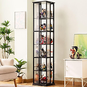 wrdela Rotating Bookshelf, 360 Display Corner Bookshelf for Small Space, 6 Tier Floor Standing Bookcase Storage Rack, Bamboo Narrow Organizer for Kid’s Playroom, Bedroom and Living Room (Black)