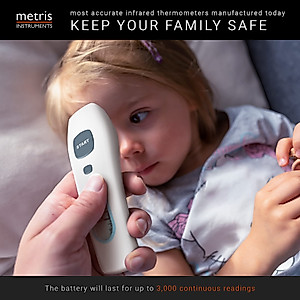 Metris Instruments Digital Forehead Thermometer for Adults and Kids, Touchless No Contact Infrared Temperature Sensor, Professional and Home Use, Model THD2FE