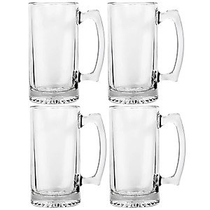 BCS Clear Glass Sports Mugs with Handles 26.5 oz for Beer Beverages Water Cocktails Coffee Drinking Glasses Cups Home Kitchen Dining Cafe Bar Restaurant Party Favor Tableware Glassware Gift Set of 4