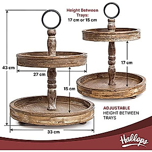Hallops Wood 2 Tiered Tray | Rustic Farmhouse Decor | Rustic Serving Cake Stand | Galvanized Kitchen Table | Fall Decor | Food and Party Display(Brown)
