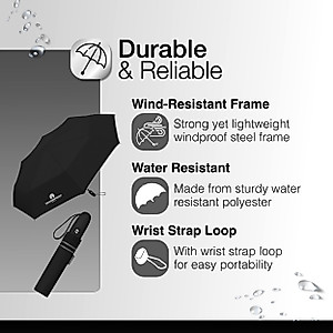 Weatherproof Automatic Rain Umbrella, Compact, Lightweight, and Wind Resistant Folding Umbrella for Travel, Full 42 Inch Arc, Black