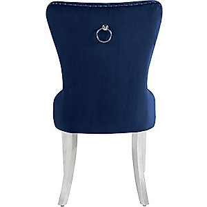 Meridian Furniture Carmen Collection Modern | Contemporary Velvet Upholstered Dining Chair with Button Tufting and Chrome Metal Legs, Set of 2, Navy, 21.5" W x 27" D x 39.5" H