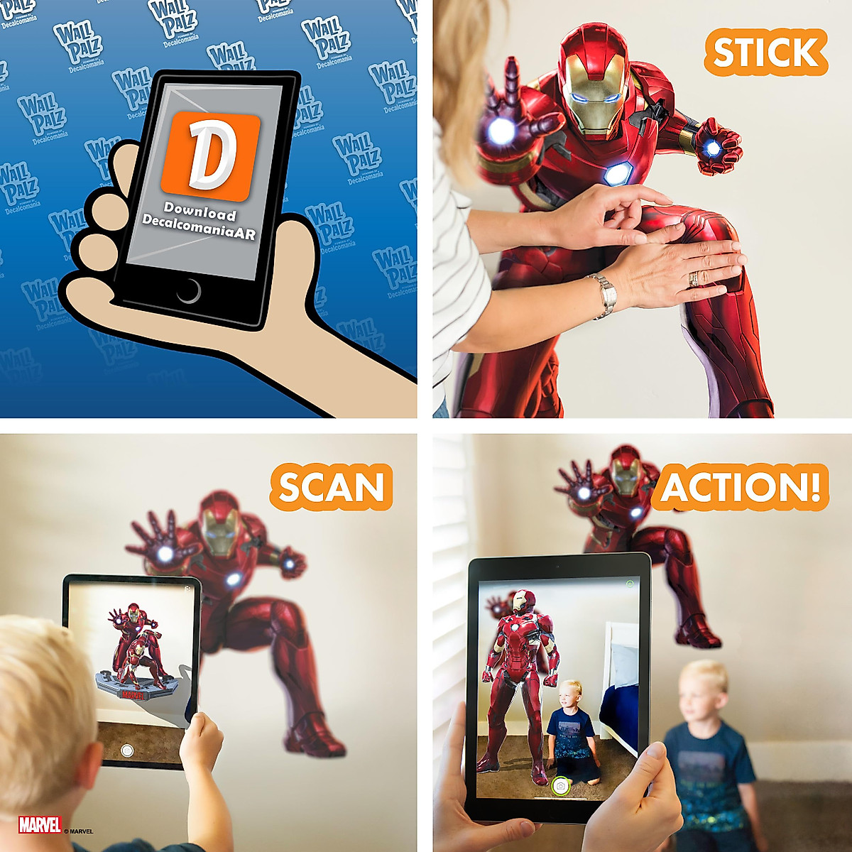 Wall Palz Marvel Iron Man Wall Decal - Iron Man Wall Stickers with 3D Augmented Reality Interaction - 24" Iron Man Bedroom Decor - Marvel Legends Wall Decor