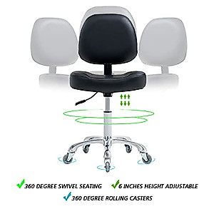 Vanity Rolling Chair Esthetician Shop Stool with Wheels,Ergonomic Lash Armless Office Chair, Desk Chair for Makeup Bedroom Classroom (Black)