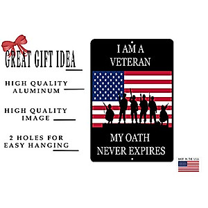 Rogue River Tactical USA Flag Veteran Oath Metal Tin Sign Wall Decor Man Cave Bar Military
