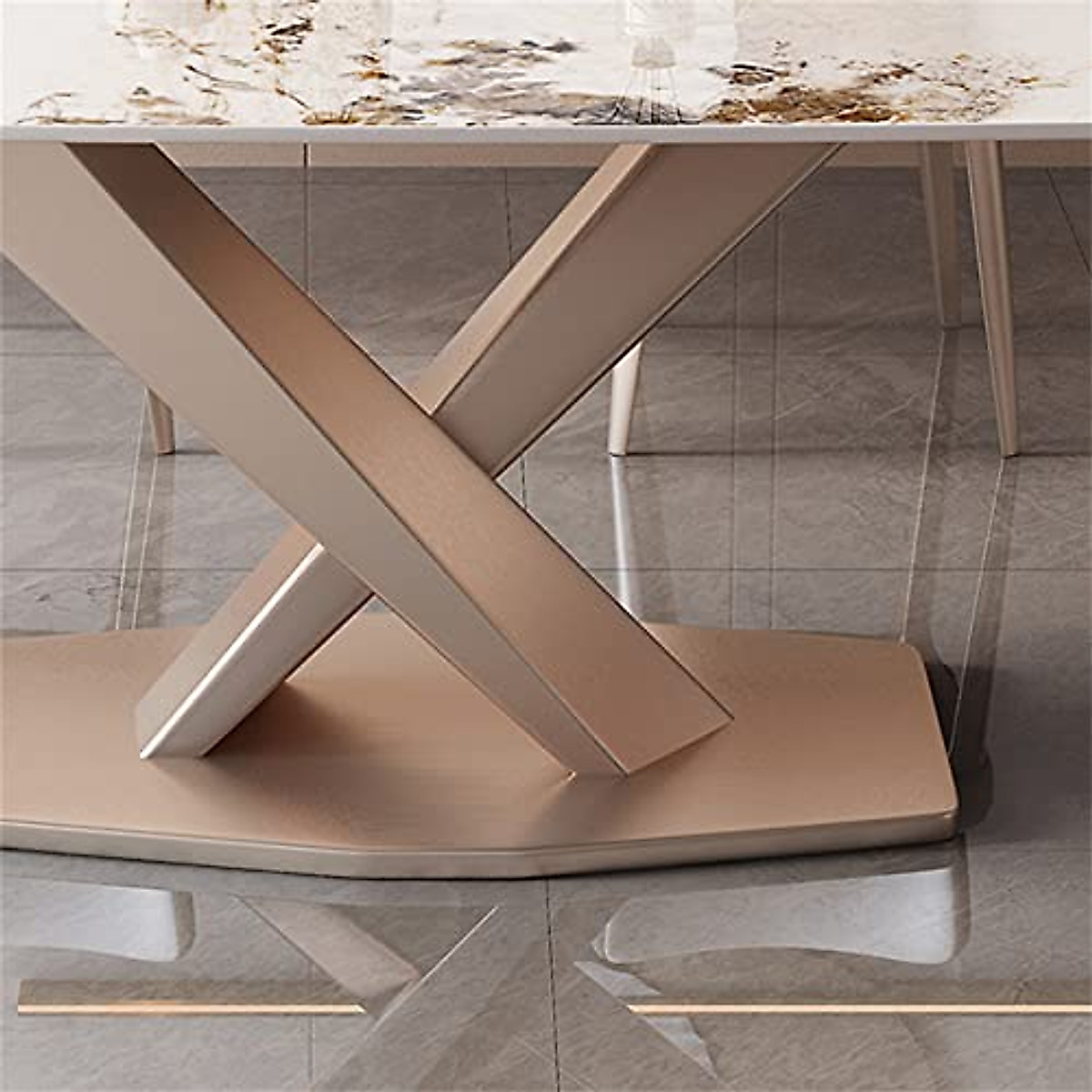 LITFAD Modern Rectangle Dining Table Set 7 Pieces Home Furniture Dinette Table Set with Metal Base Kitchen Table Set Restaurant Table and Chairs Set of 6-7 Pieces: Table with 6 Chairs