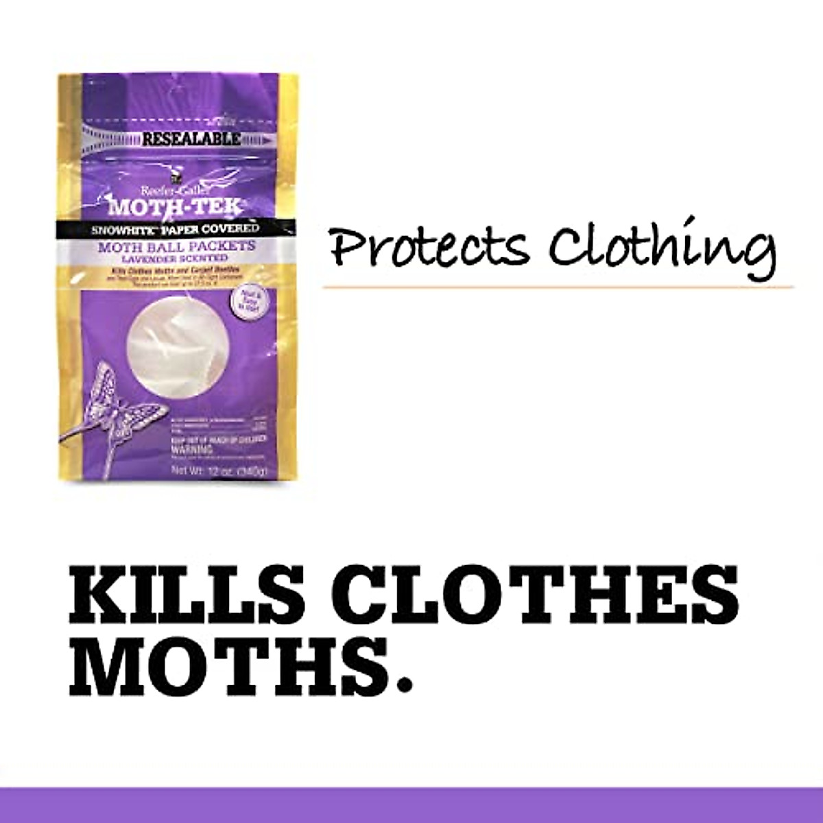 Reefer-Galler Moth-Tek Lavender-Scented Moth Ball Packets - 12 oz - Snowhite Paper Covered Moth Ball Packet for Closets, Drawers, and More