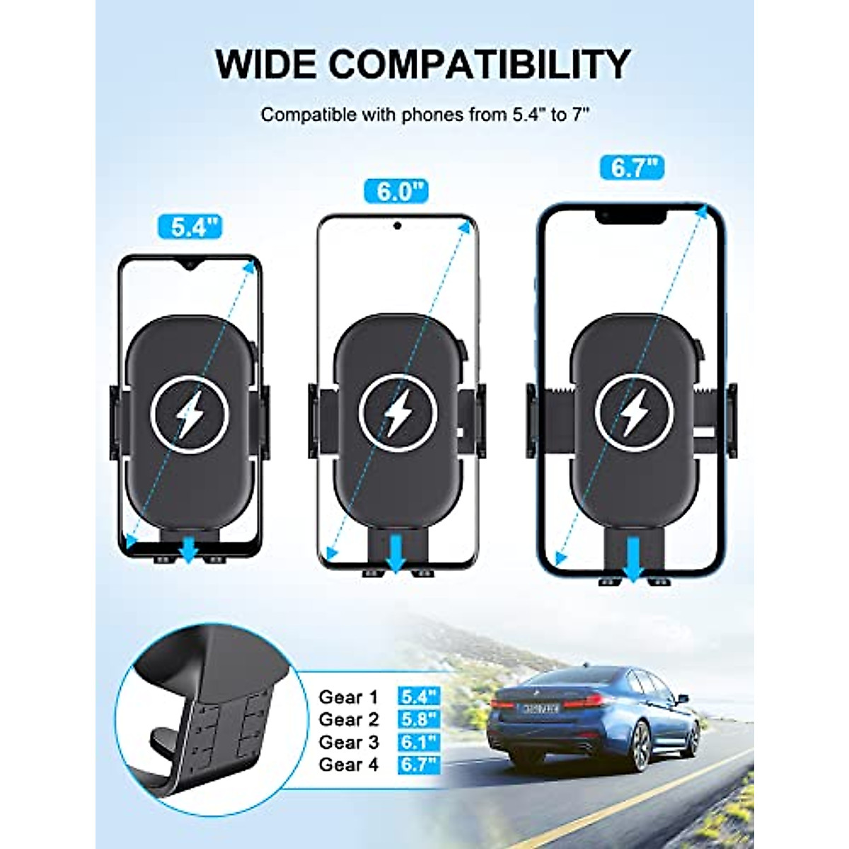 OBRFFE Wireless Car Charger Mount [QC 3.0 Car Charger Included], Max 15W Qi Fast Charging Phone Mount for Car Air Vent Compatible with iPhone 14 13 12 11 Pro Max/XR/XS/X, Galaxy Note 20/S23/S22, etc