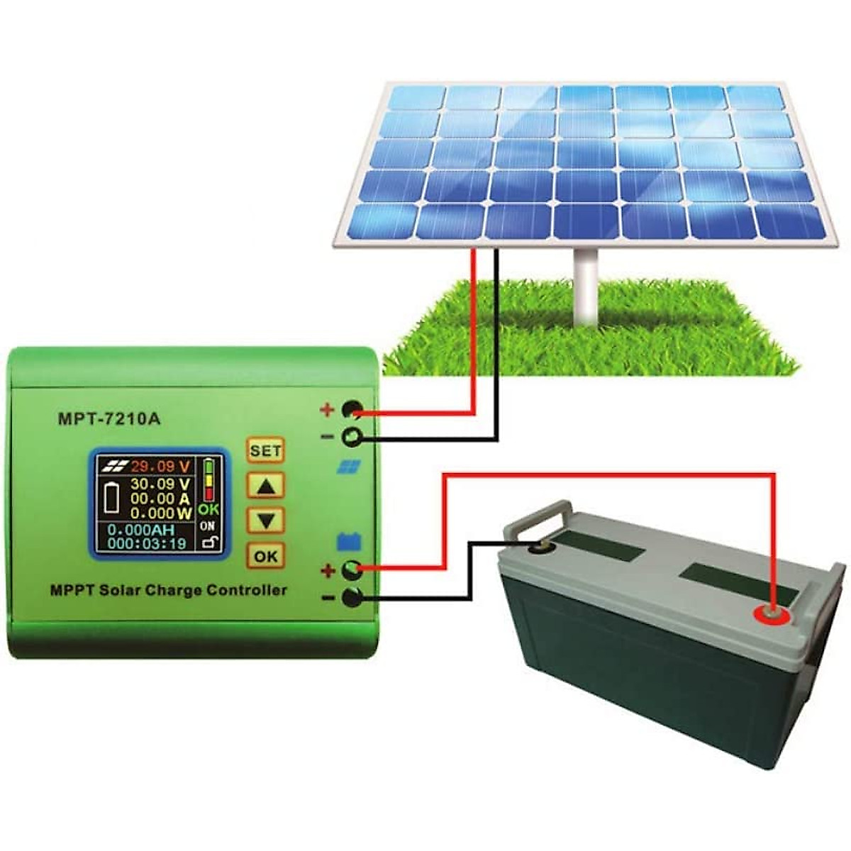 MPPT Solar Charge Controller, Solar Panel Regulator Charge Controller(100W-600W) Aluminum Alloy LCD Display Solar Controller MPT-7210A for Home Industry Boat Car