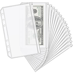 KTRIO 16PCS A6 Binder Pockets 6 Holes Budget Cash Envelopes Clear Zipper Folders for 6-Ring Budget Binder Notebook, Loose Leaf Bags, Waterproof PVC Document Pouch Organizers