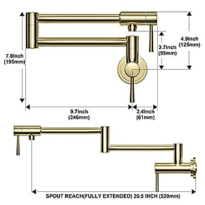IMLEZON Pot Filler Faucet Stainless Steel Commercial Wall Mount Kitchen Sink Faucet Folding Stretchable with Single Hole Two Handles Champagne Bronze