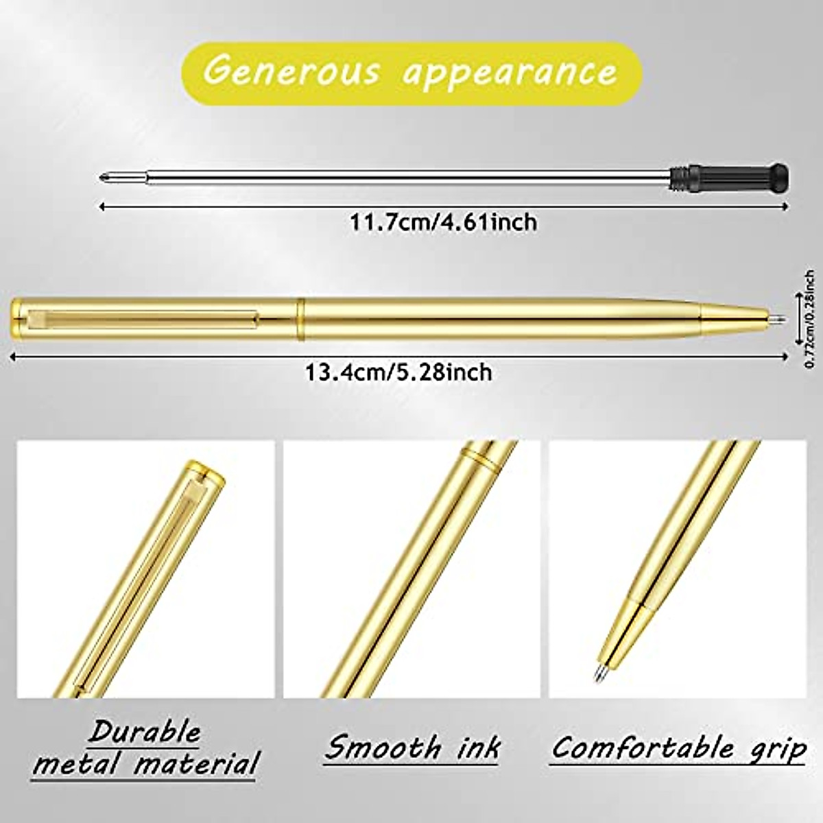 Zonon Gold Slim Ballpoint Pens Black Ink 1 mm Medium Point Metallic Retractable Pens Gold Metal Pen for Wedding Business Office Supplies Students Teachers Christmas Present (15 Pieces)