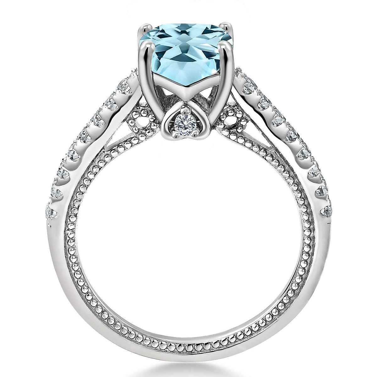 Gem Stone King 925 Sterling Silver Cushion 7MM Gemstone Birthstone and White Created Sapphire Engagement Ring | Wedding Engagement Anniversary Promise Ring For Women